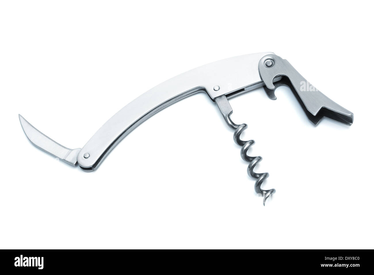 Modern metal corkscrew on a white background Stock Photo - Alamy