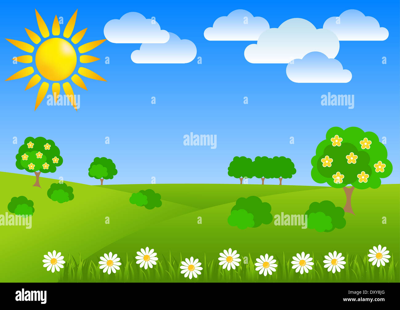 Landscape Flower Fields flooded sun vector illustration Stock Photo - Alamy