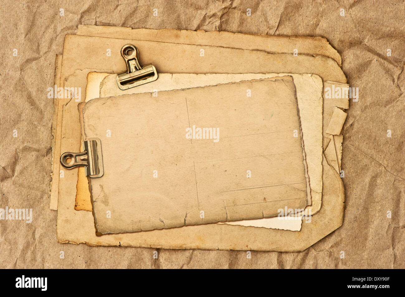 old blank paper, post card and photo sheets with clip Stock Photo - Alamy