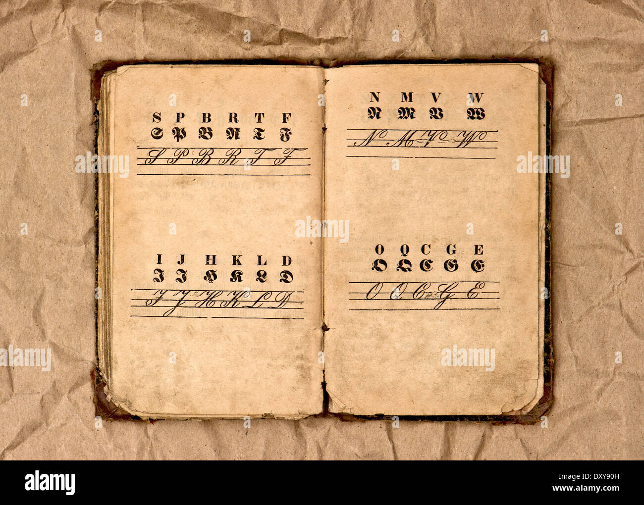 open old vintage alphabet book. paper background Stock Photo - Alamy