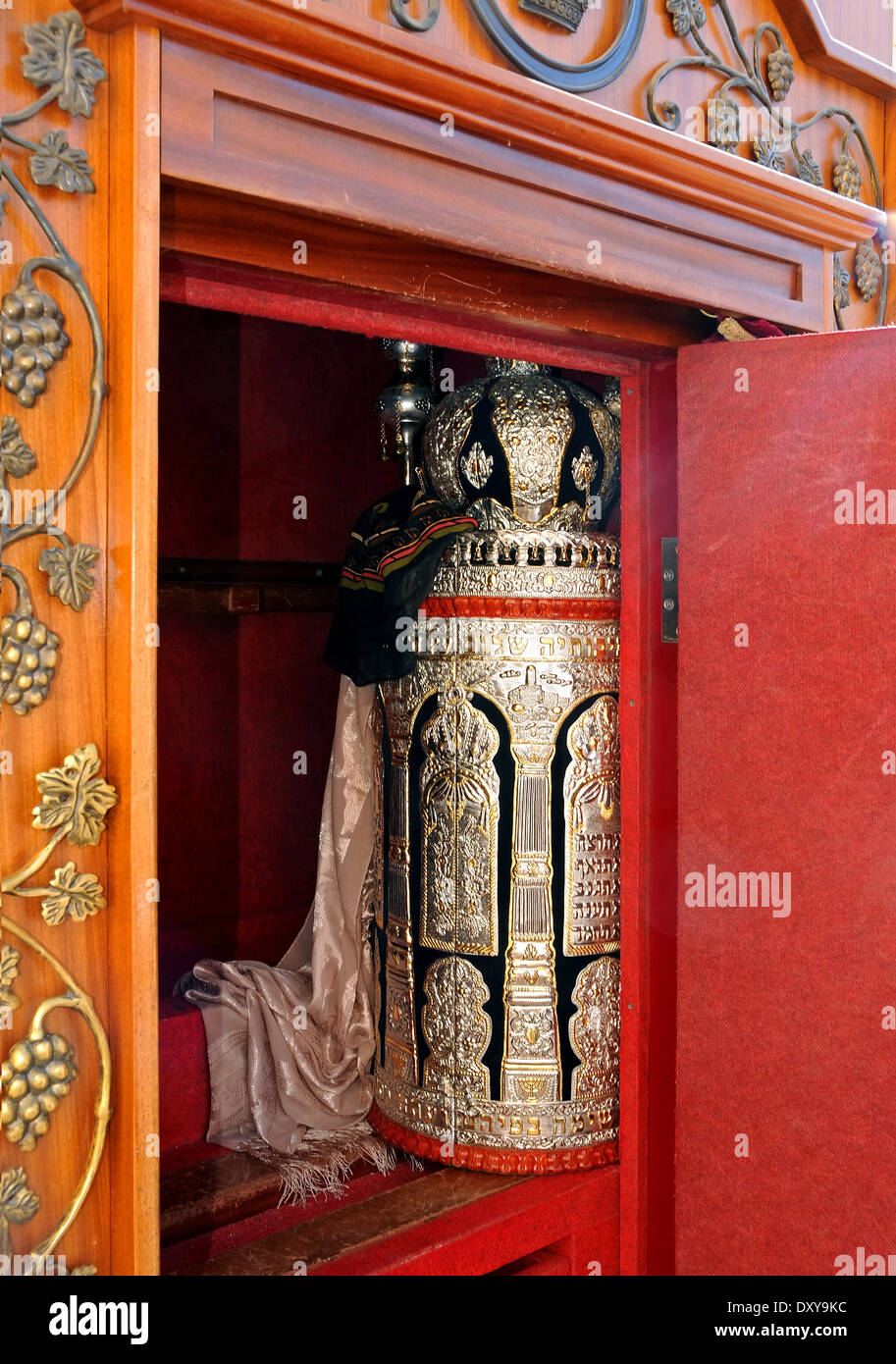 Torah scroll inside the Holy Ark in the Western wall, Jerusalem Israel ...