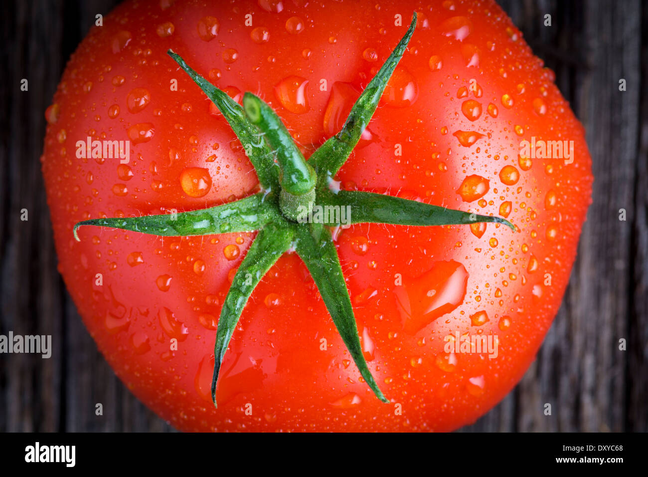 Organic tomato with water droplets in closeup Stock Photo - Alamy