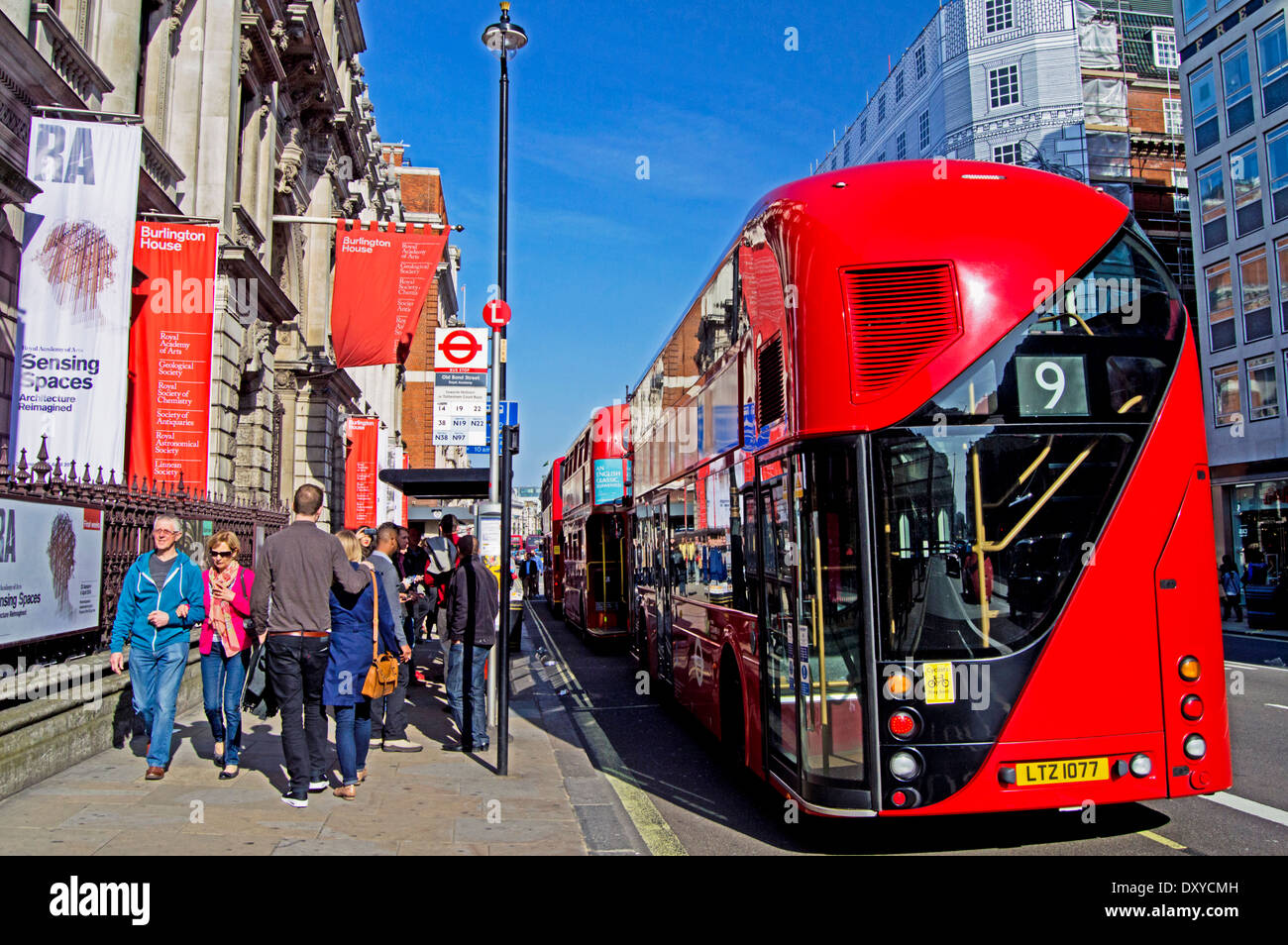 The new Routemaster bus on Piccadilly, in front of the Royal Academy of ...