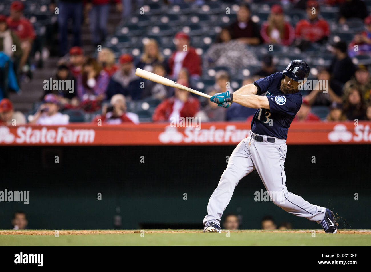Anaheim, CA, USA. 1st Apr, 2014. Seattle Mariners center fielder Dustin ...