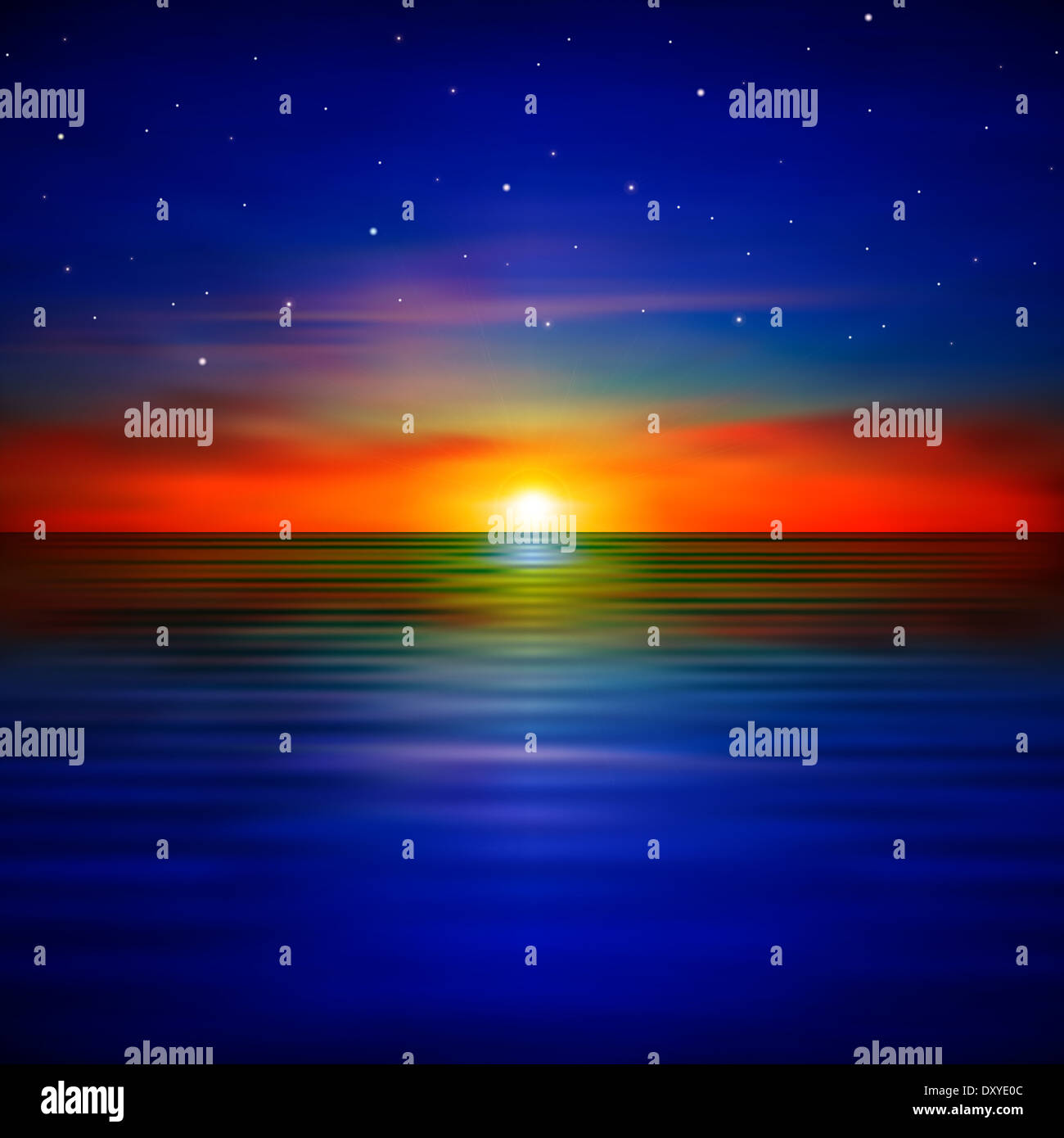 abstract nature background with red sea sunrise and stars Stock Photo ...