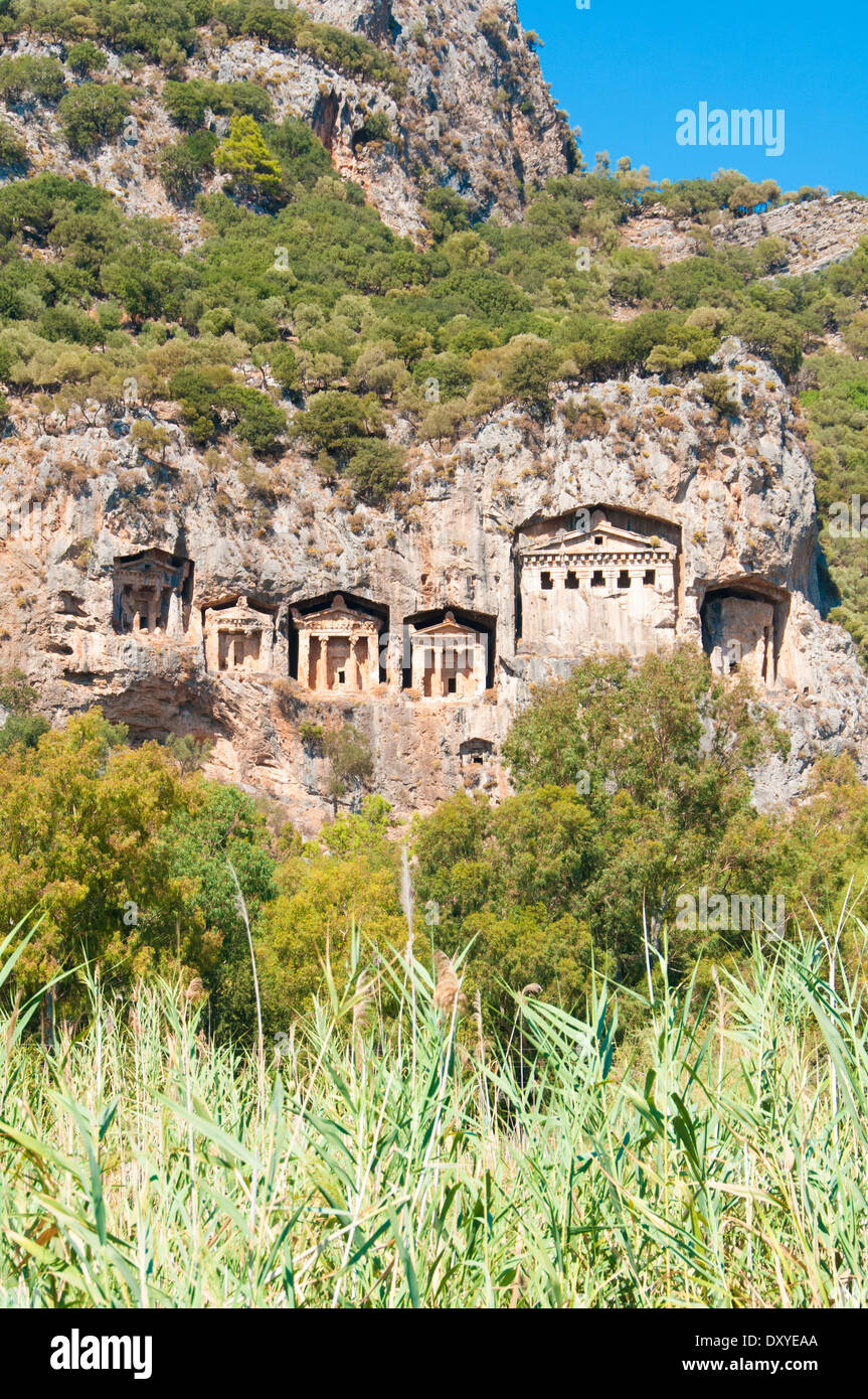 Turkish Lycian tombs - ancient necropolis in the mountains Stock Photo ...