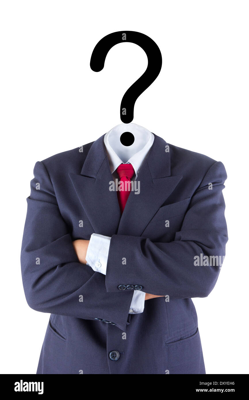 invisible businessman question mark head brain confusion isolated white ...