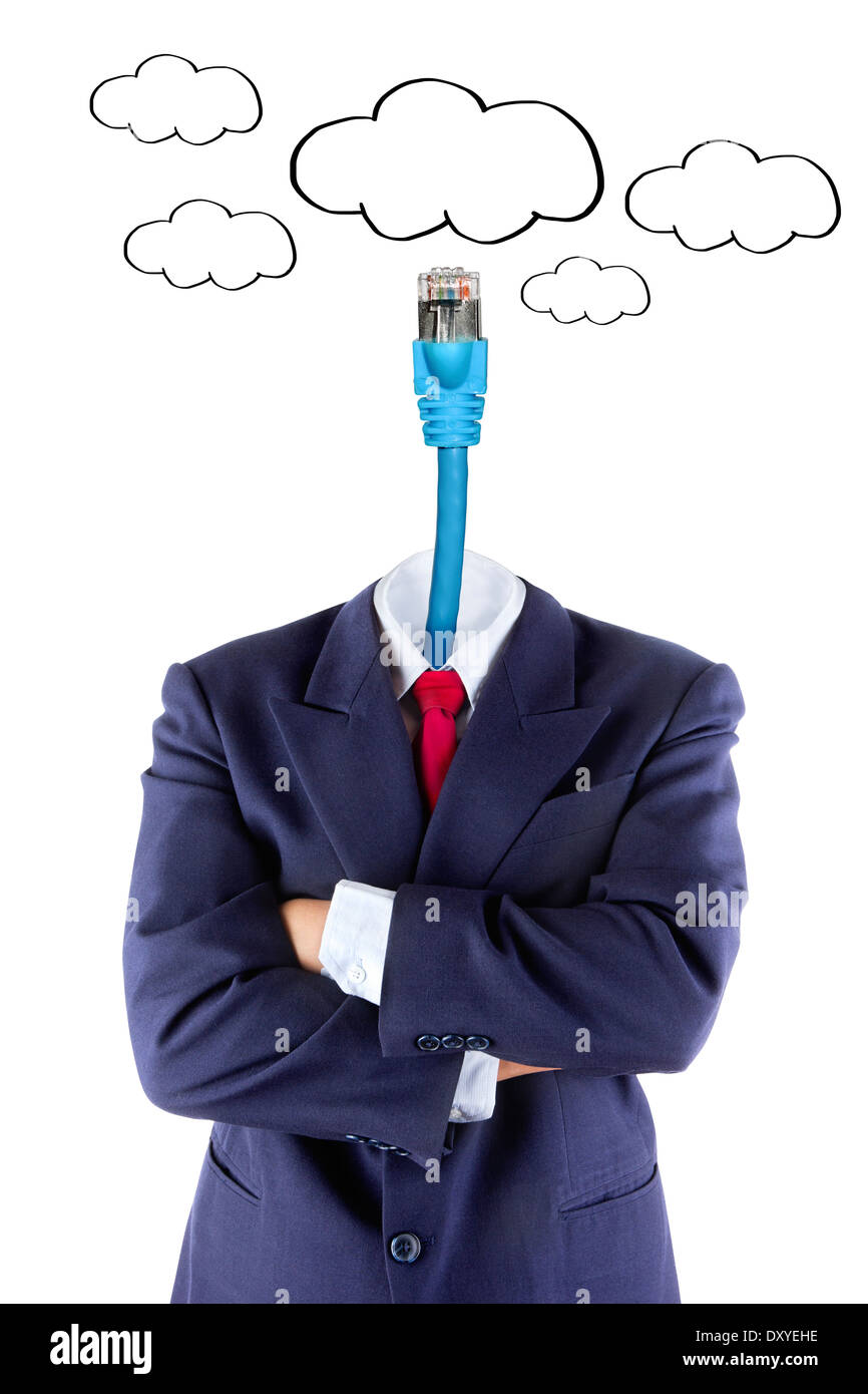 invisible businessman cloud computing head brain idea isolated white ...