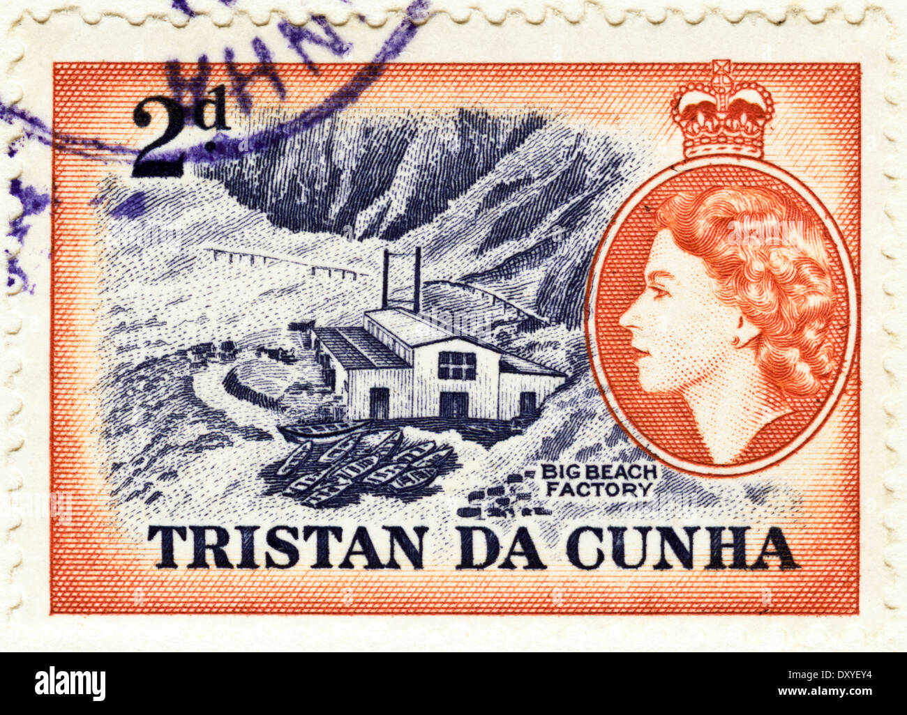 postage stamp 2d Tristan Da Cunha with Queen Elizabeth II featuring Big ...
