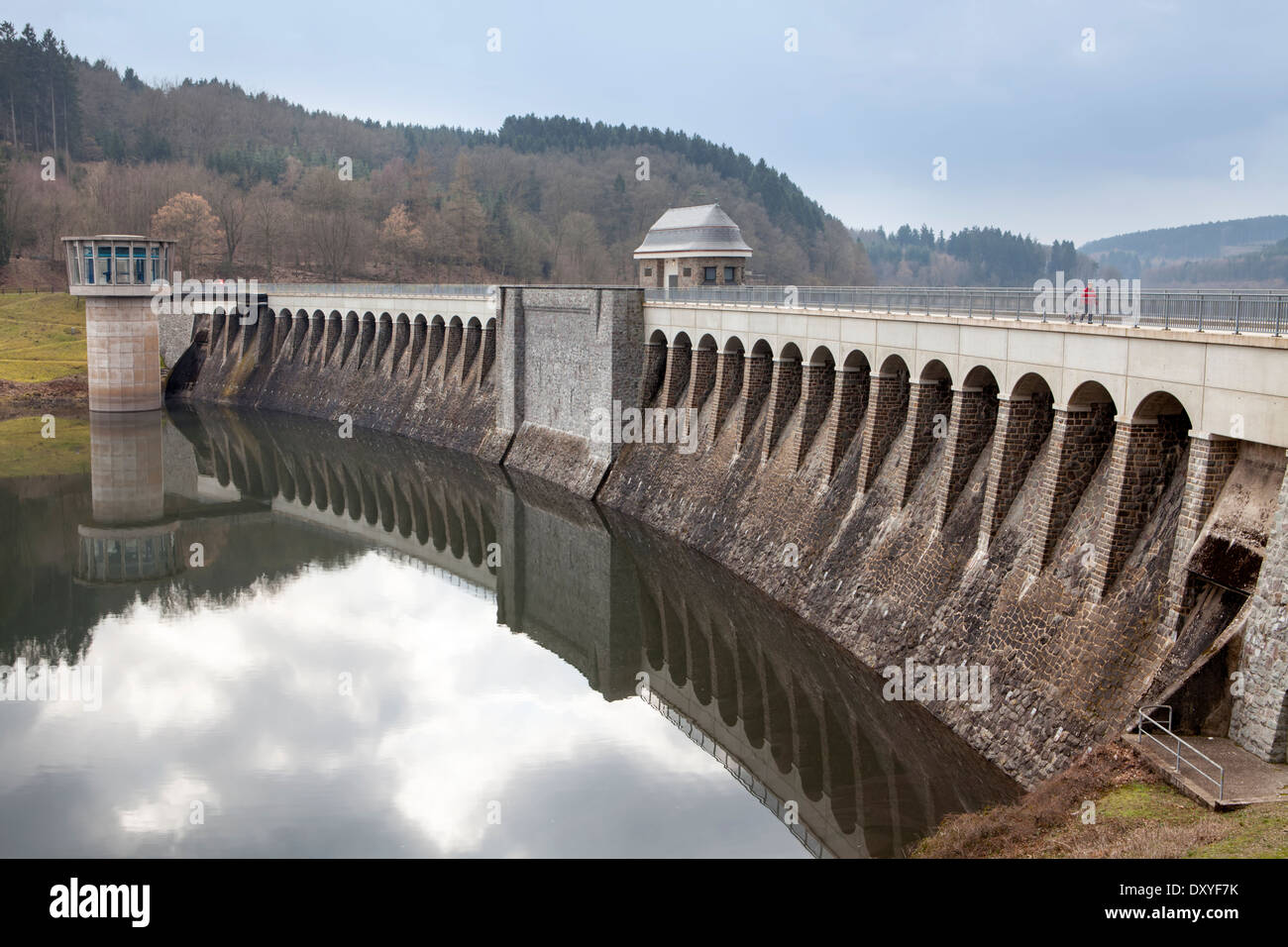 Dam of the Lister Reservoir, turbine tower at Bigge Reservoir ...