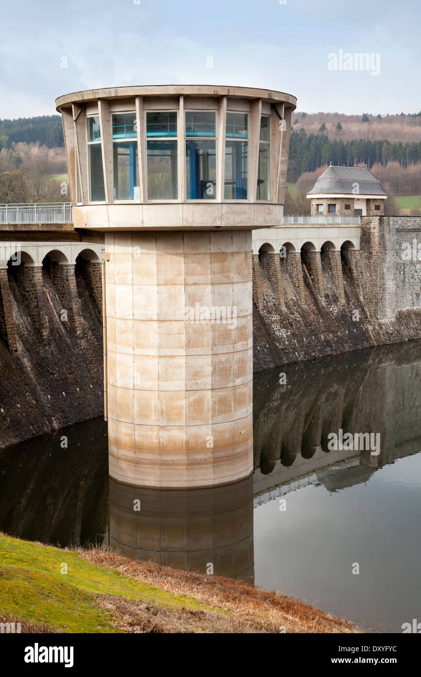 Dam of the Lister Reservoir, turbine tower at Bigge Reservoir ...