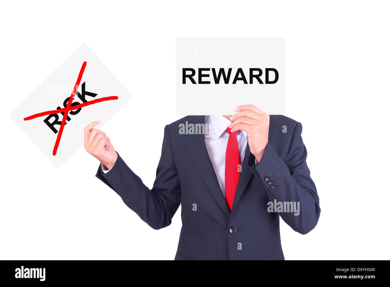 Businessman swap paper showing contrast idea for choosing reward by ...