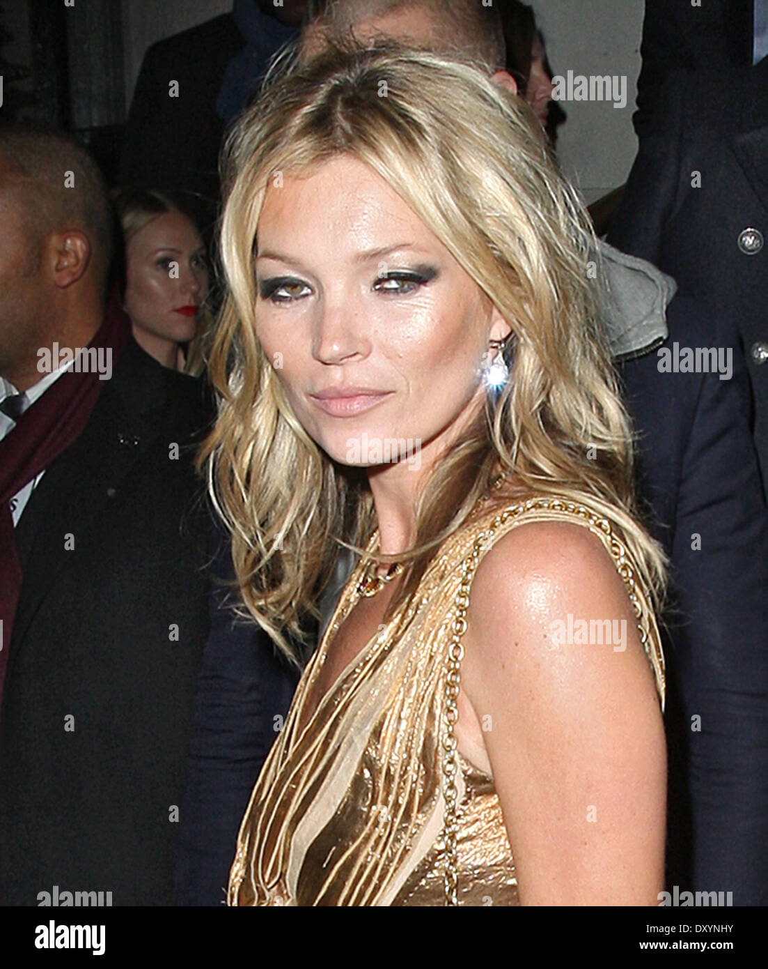 Kate Moss in a gold dress, at the after party celebrating the launch of ...