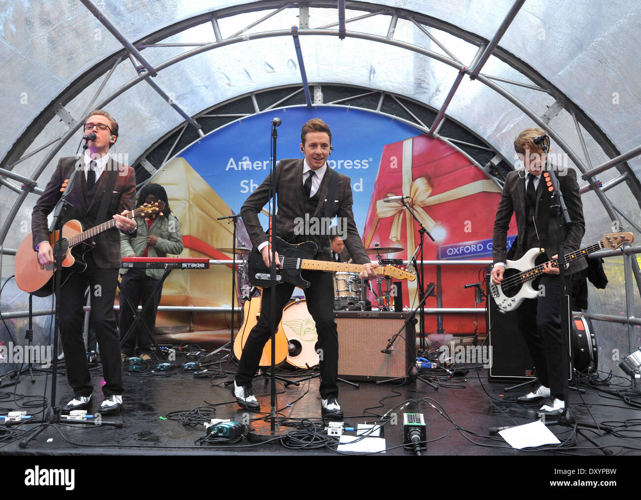 Tom fletcher danny jones of mcfly performing live on stage hi-res stock ...