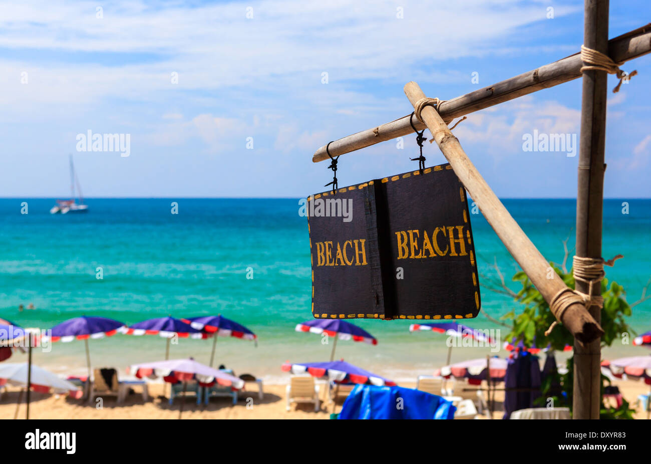Bright beach sign hi-res stock photography and images - Alamy