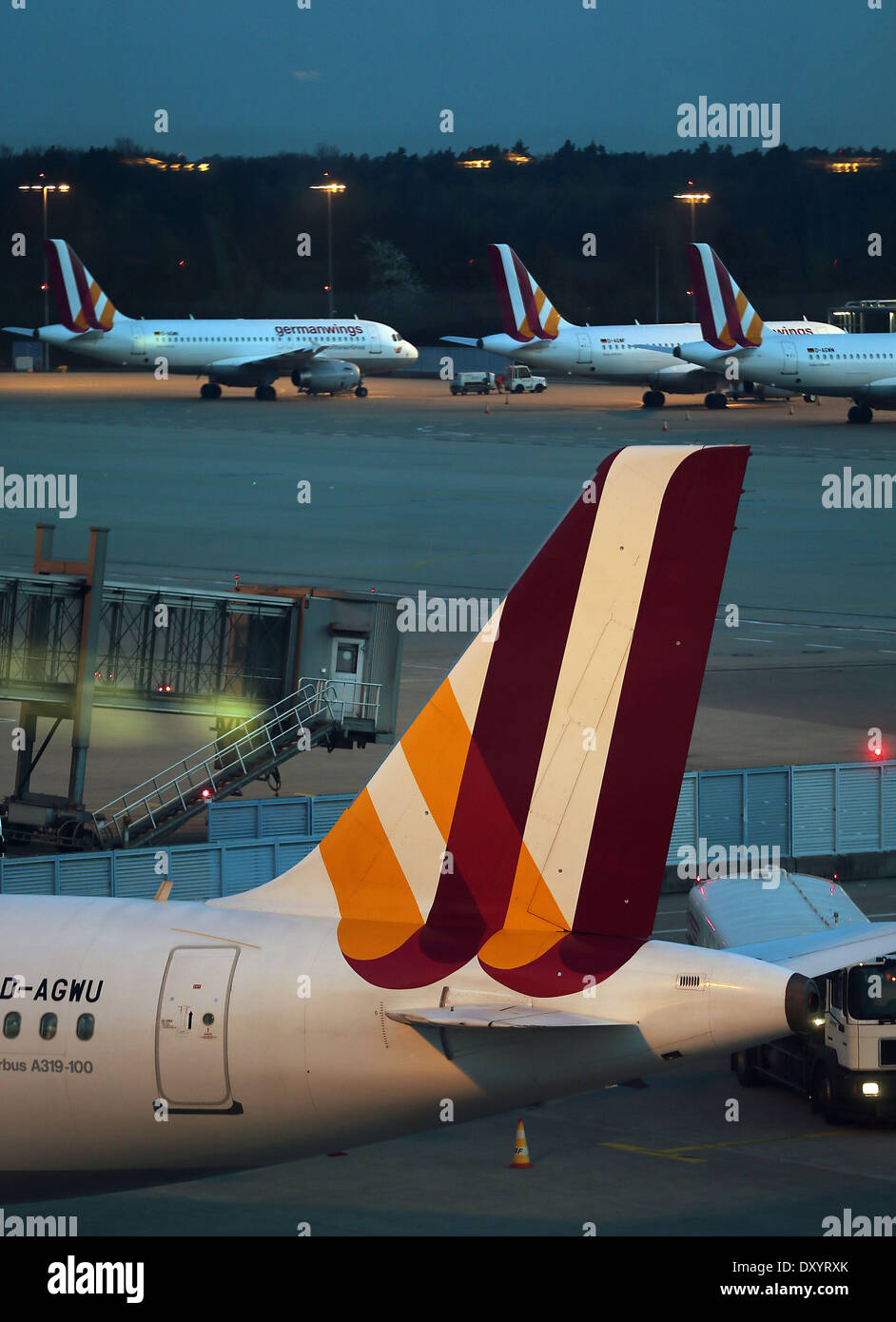 Aircrafts of the Lufthansa subsidiary Germanwings stand idle at the ...