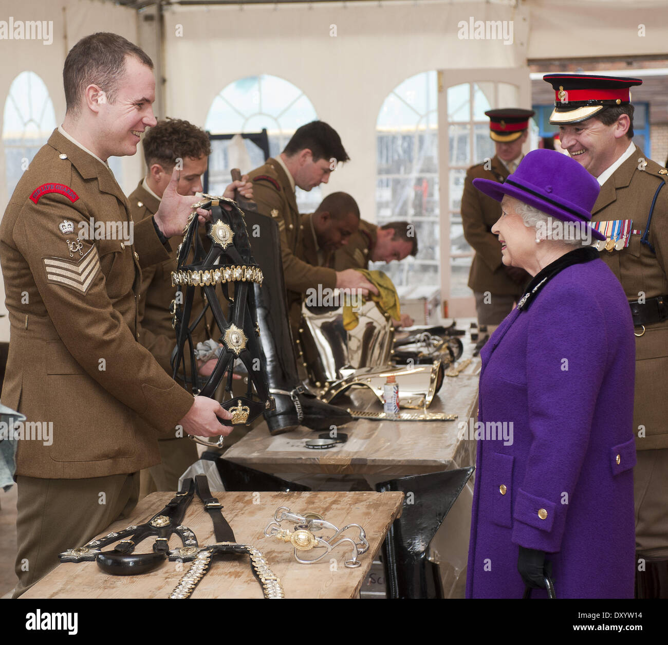 Queen Elizabeth II visits the Household Cavalry at Combermere Barracks ...