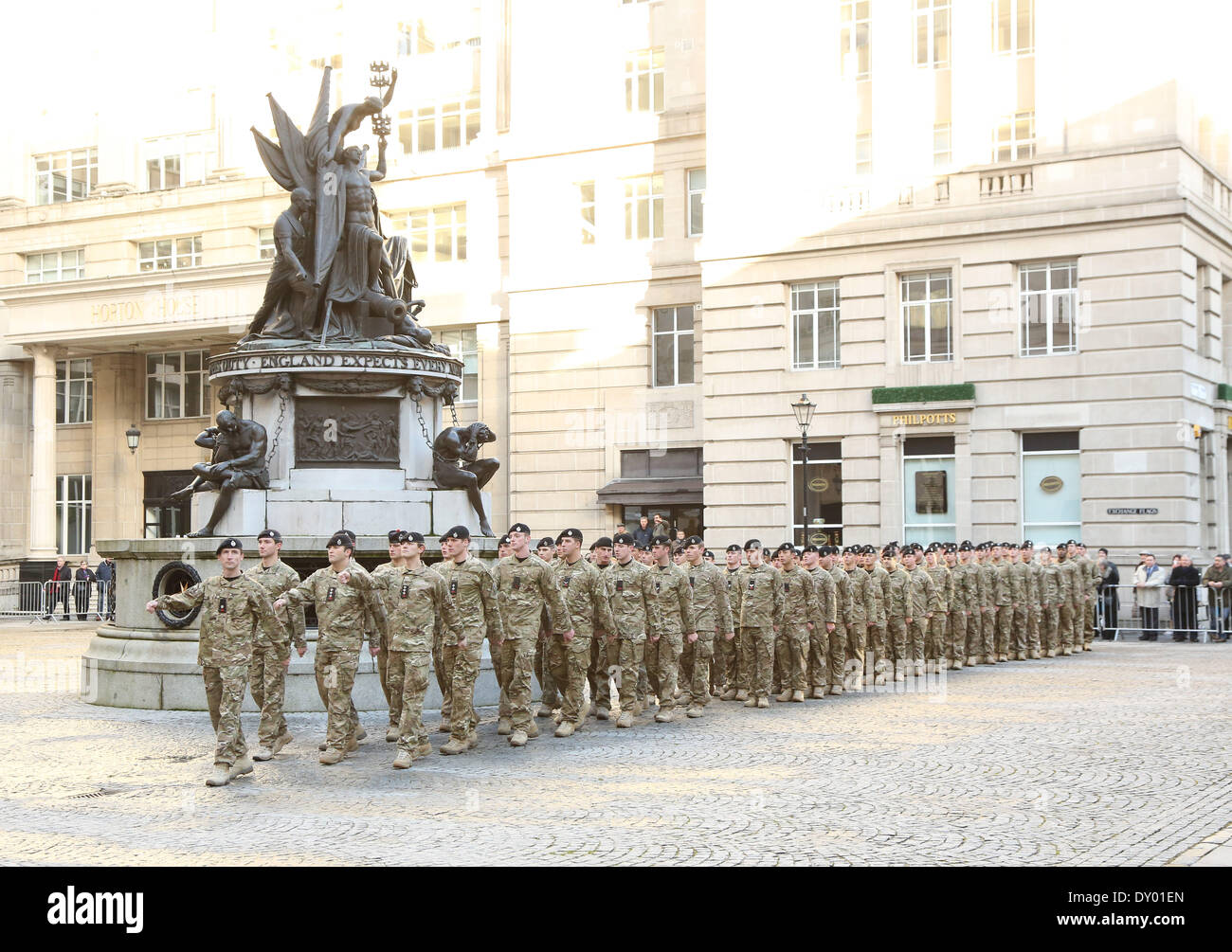 G Squadron of the 1st Royal Tank Regiment march through Liverpool city ...