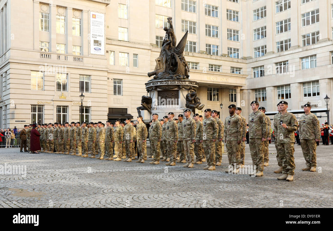 G Squadron of the 1st Royal Tank Regiment march through Liverpool city ...