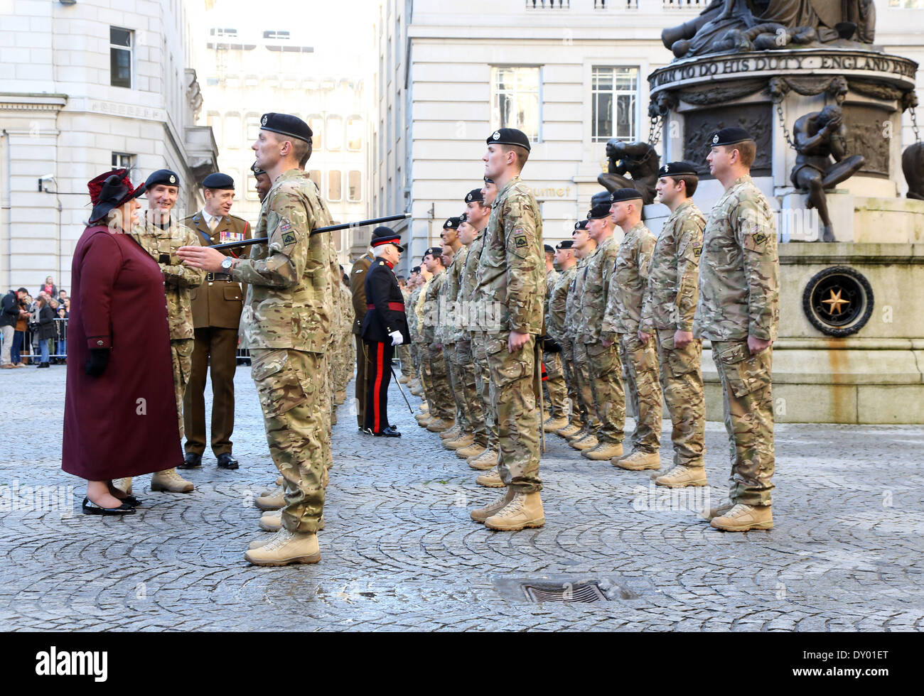 G Squadron of the 1st Royal Tank Regiment march through Liverpool city ...