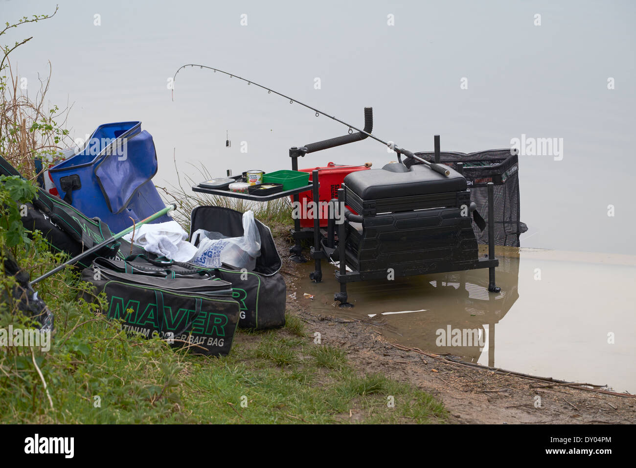 Fishing tackle at lake stand Milton country park Stock Photo - Alamy