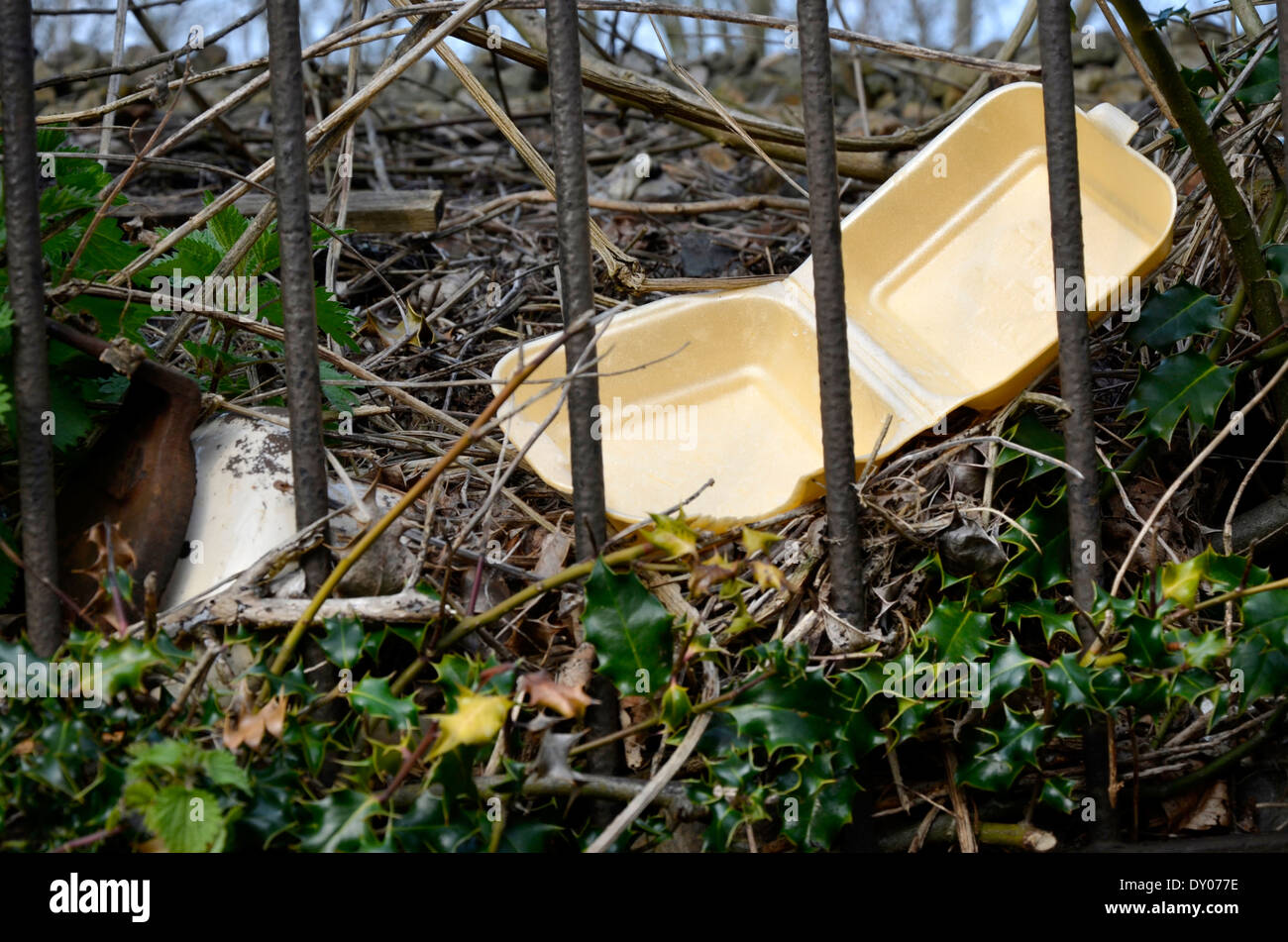 Discarded hamburger box dropped by railings Stock Photo - Alamy
