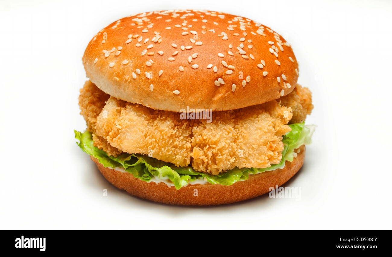chicken burger on white background Stock Photo - Alamy