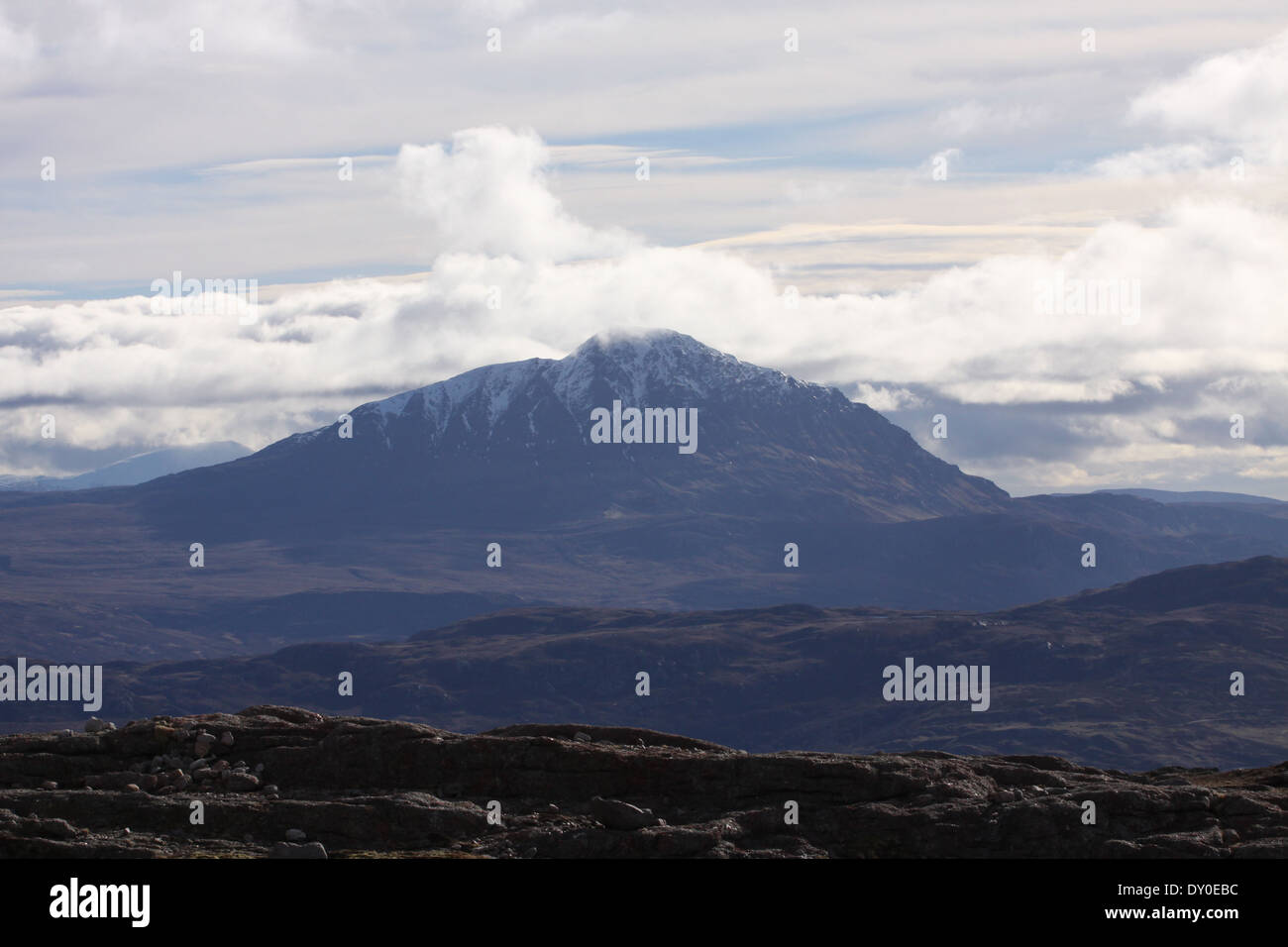Ben Hope viewed from Beinn Ceannabeinne Scotland March 2014 Stock Photo ...