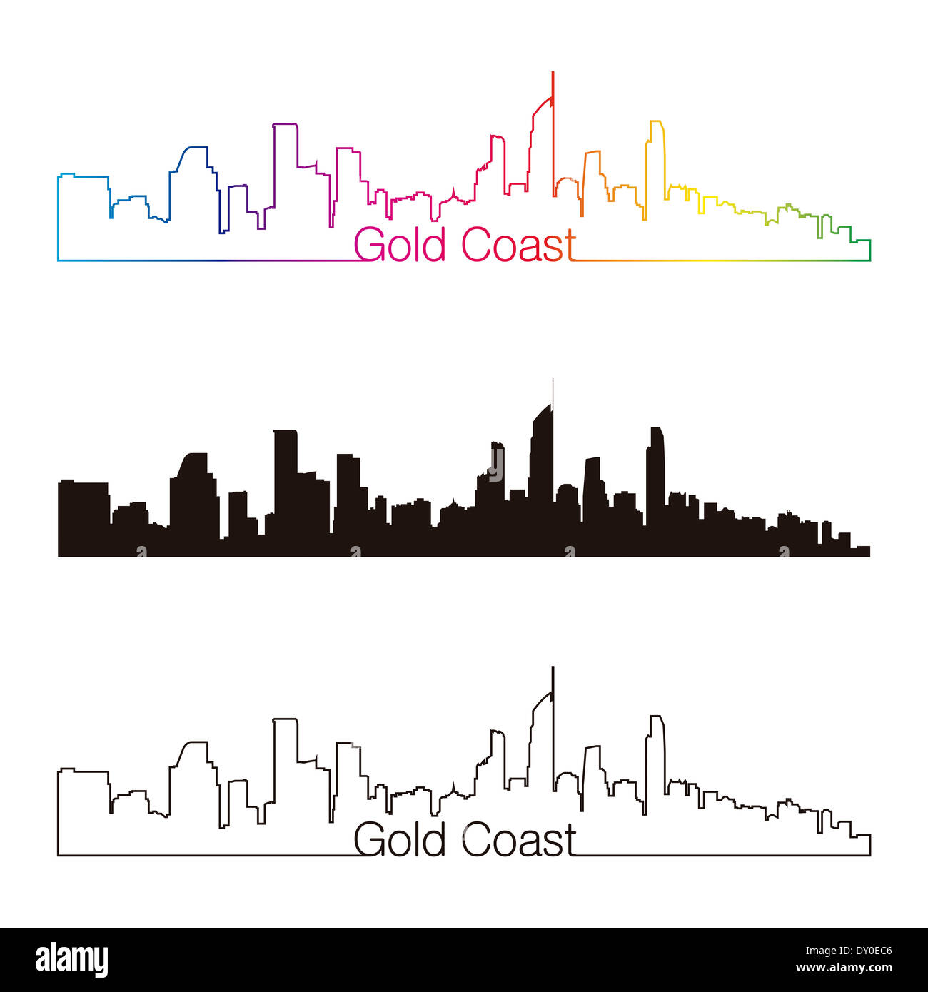 Gold Coast skyline linear style with rainbow Stock Photo - Alamy