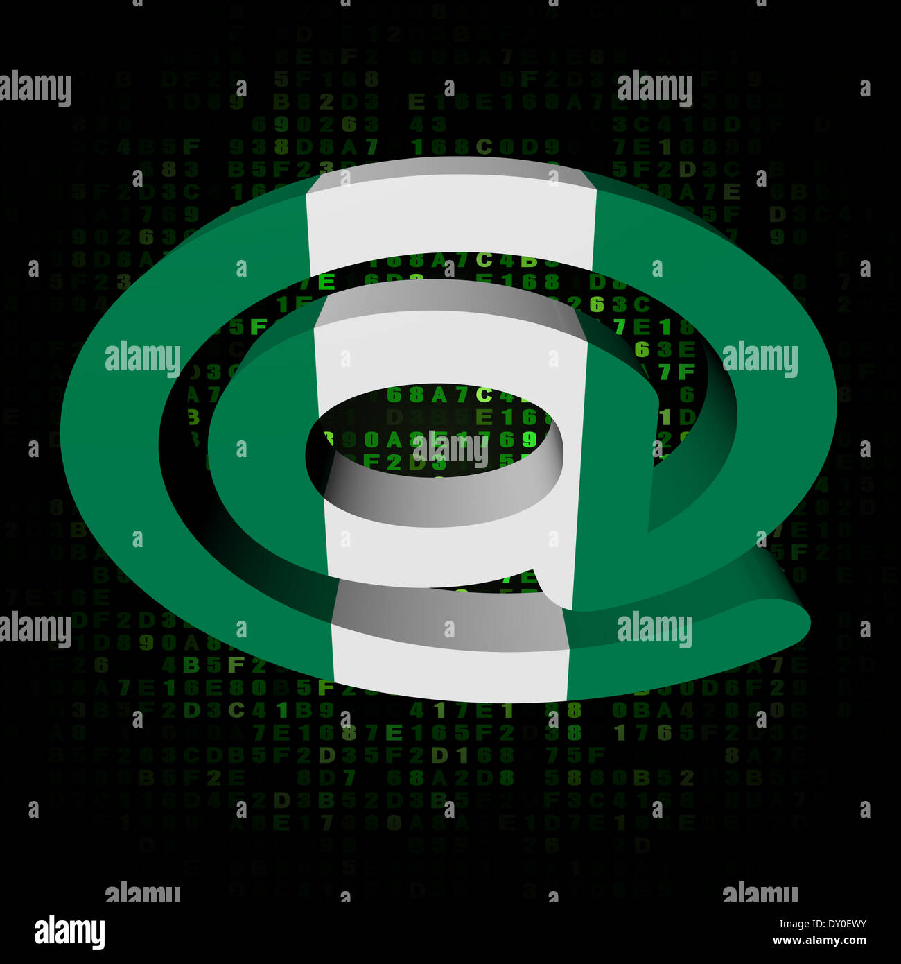 e-mail address AT symbol with Nigerian flag on hex illustration Stock ...