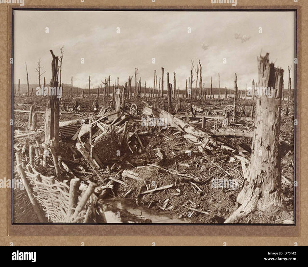 A photograph from World War I, showing the destruction of Chateau Wood ...
