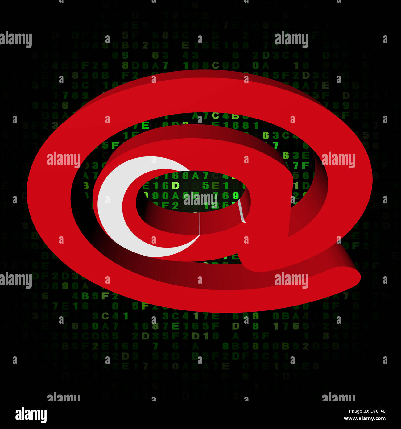e-mail address AT symbol with Turkish flag on hex illustration Stock ...