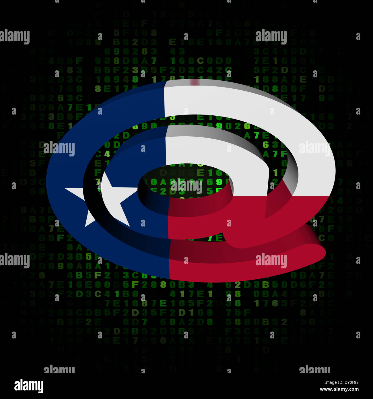e-mail address AT symbol with Texan flag on hex illustration Stock ...