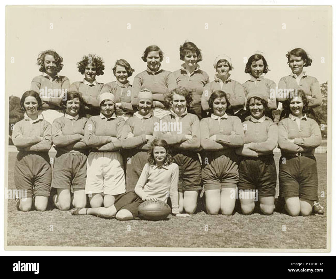 A 1930s photograph by Sam Hood of a Girls Rugby Union team showcases ...