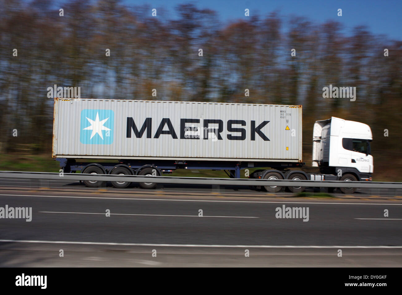 A Maersk truck traveling along the A12 dual carriageway in Essex ...
