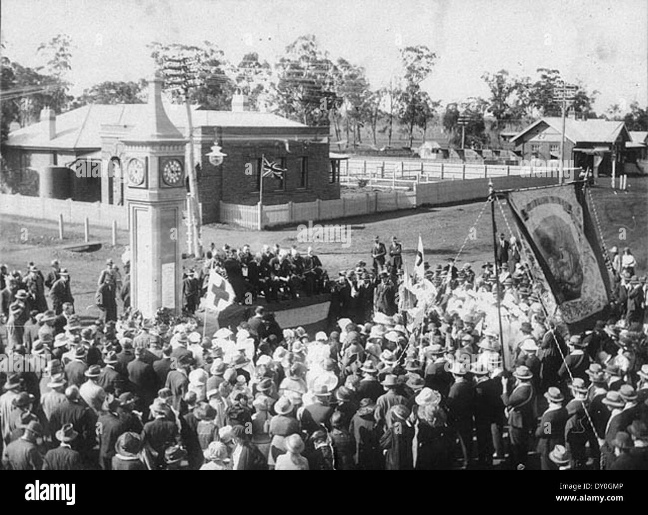 This photograph shows an Anzac Day service in Bogan Gate, NSW, around ...
