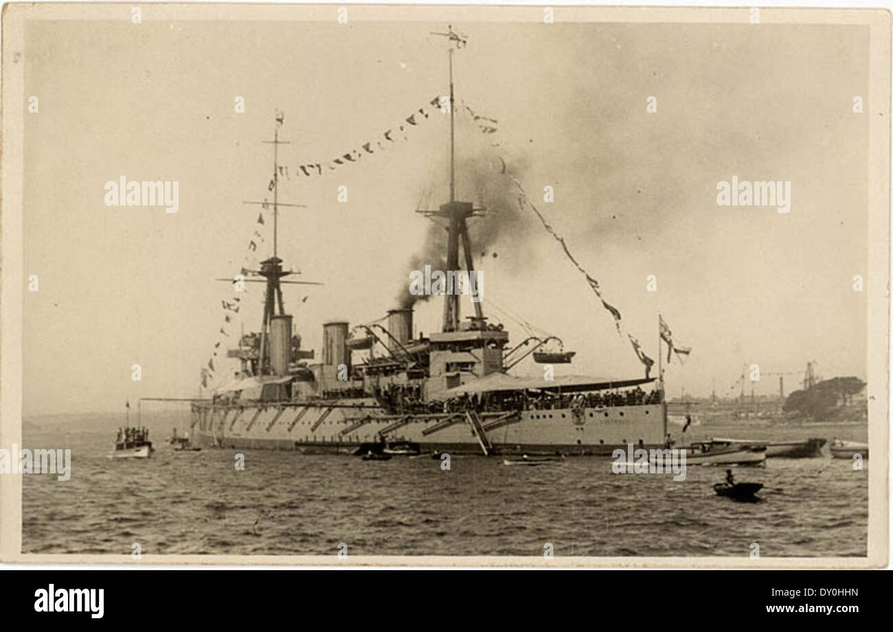 This photograph shows the HMAS Australia, the flagship of the Royal ...