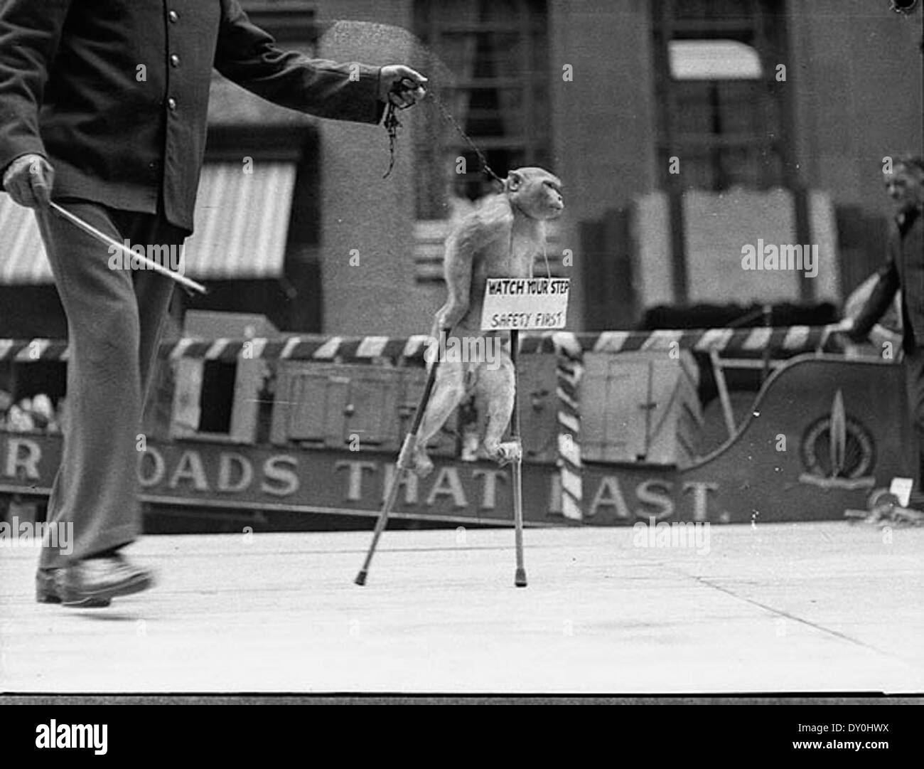 This 1936 photograph by Sam Hood captures a monkey on stilts as part of ...