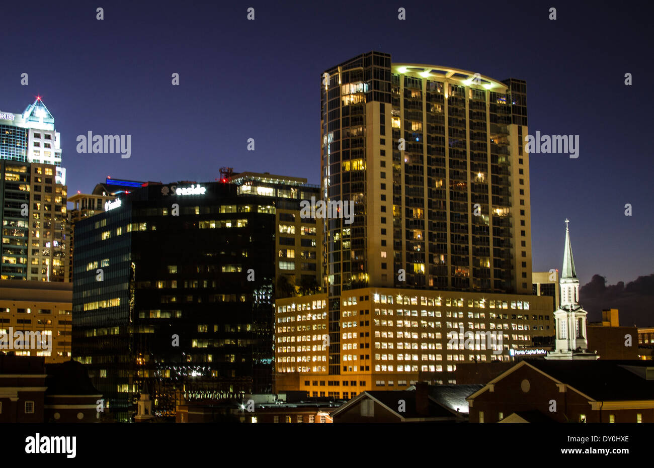 downtown Orlando Florida skyline at night Stock Photo - Alamy