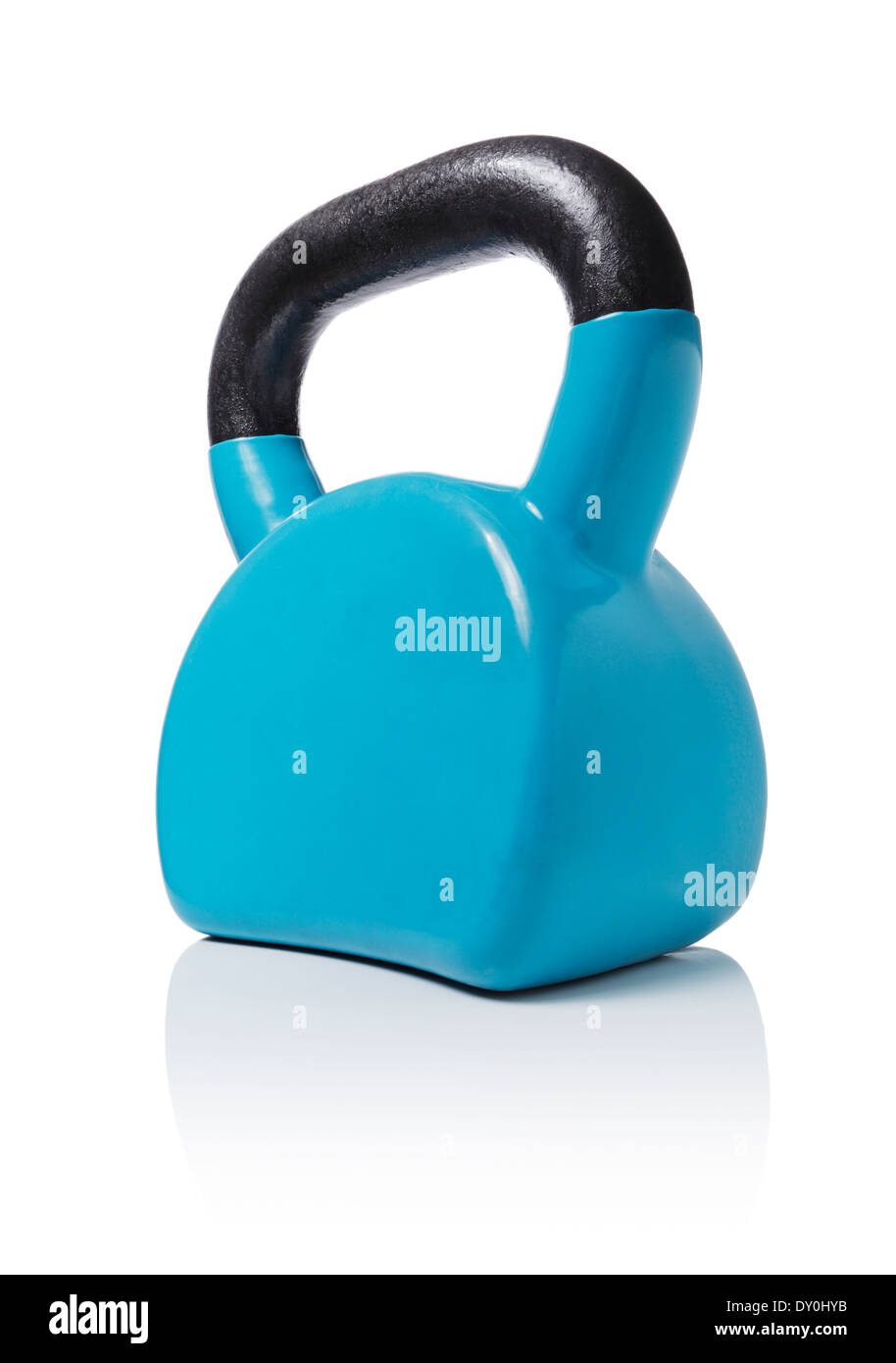 Modern ergonomic vinyl coated kettlebell isolated on white with natural ...