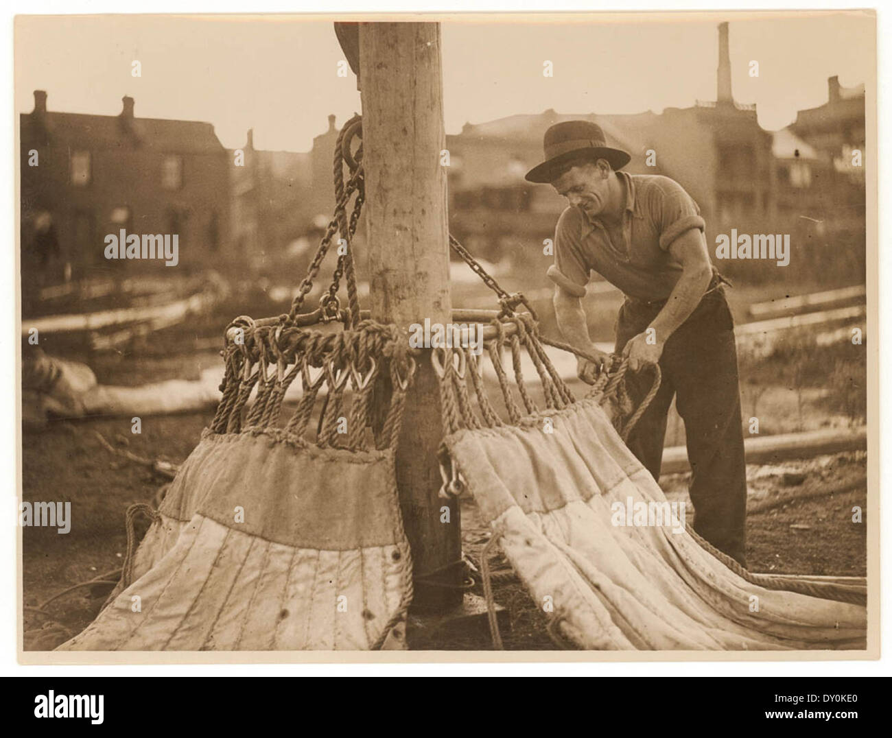 Circus worker prepares to hoist the "big top", n.d., by Sam Hood Stock ...