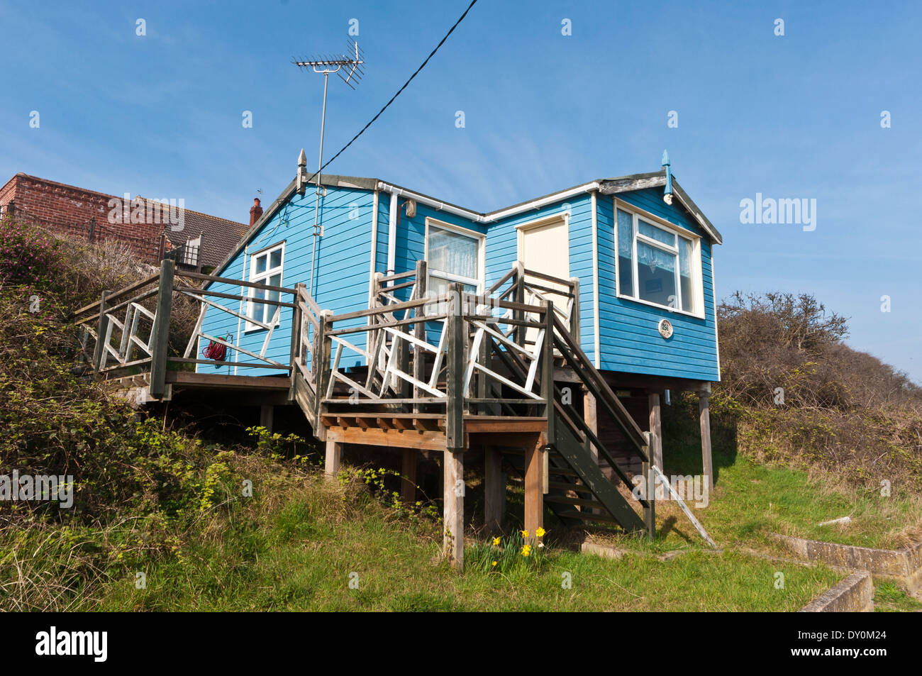 Chalet shack in sand dunes Hemsby Norfolk England UK Stock Photo - Alamy