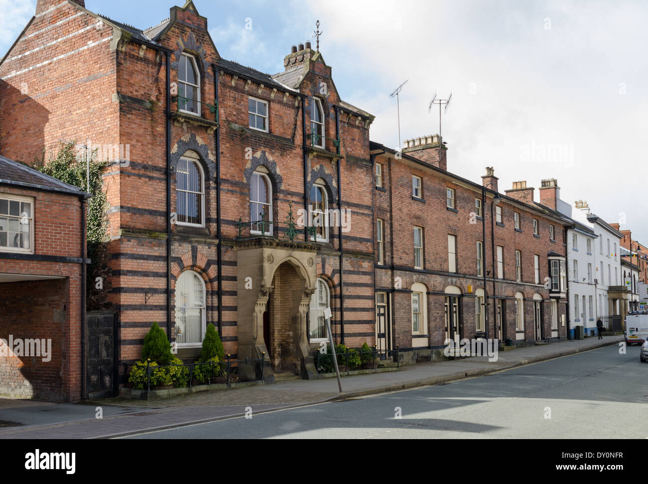 Victorian red-brick buildings and houses in Severn Street, Welshpool ...