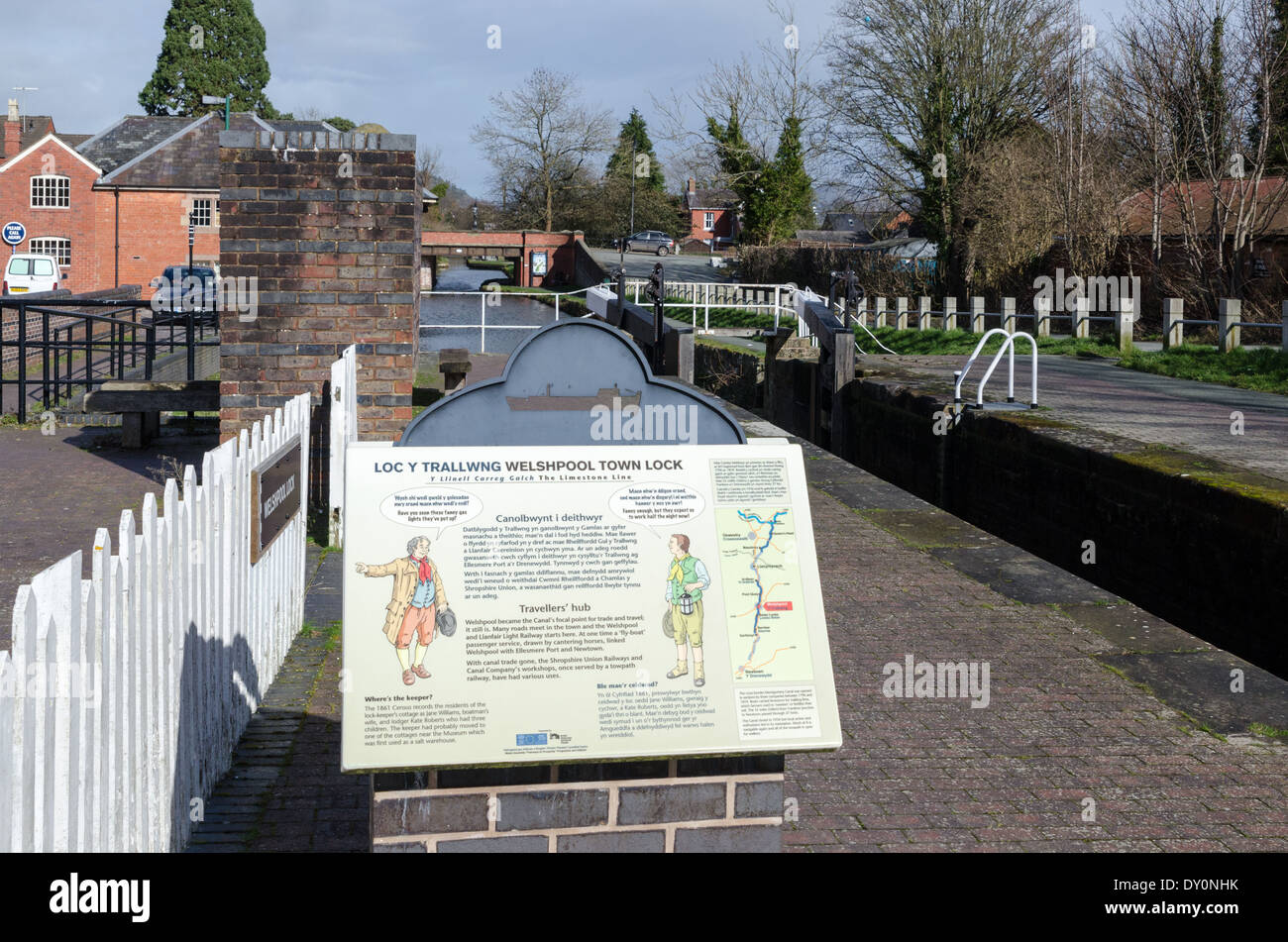 Sign giving information on Welshpool Town Lock Stock Photo - Alamy