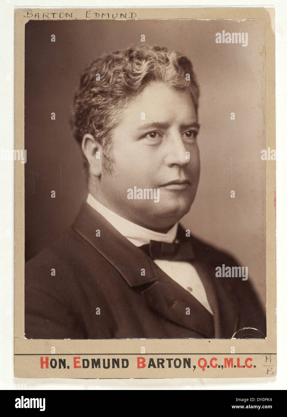 A portrait of Edmund Barton, taken around 1889. He served as Australia ...