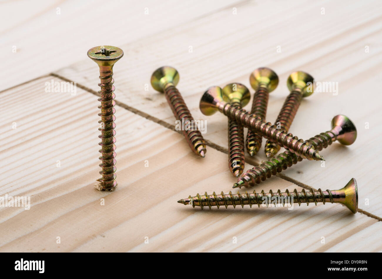 Some wood screws on timber planking Stock Photo - Alamy