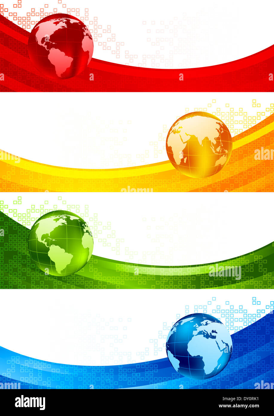 Collection of four banners with globes. Vector illustration Stock Photo ...