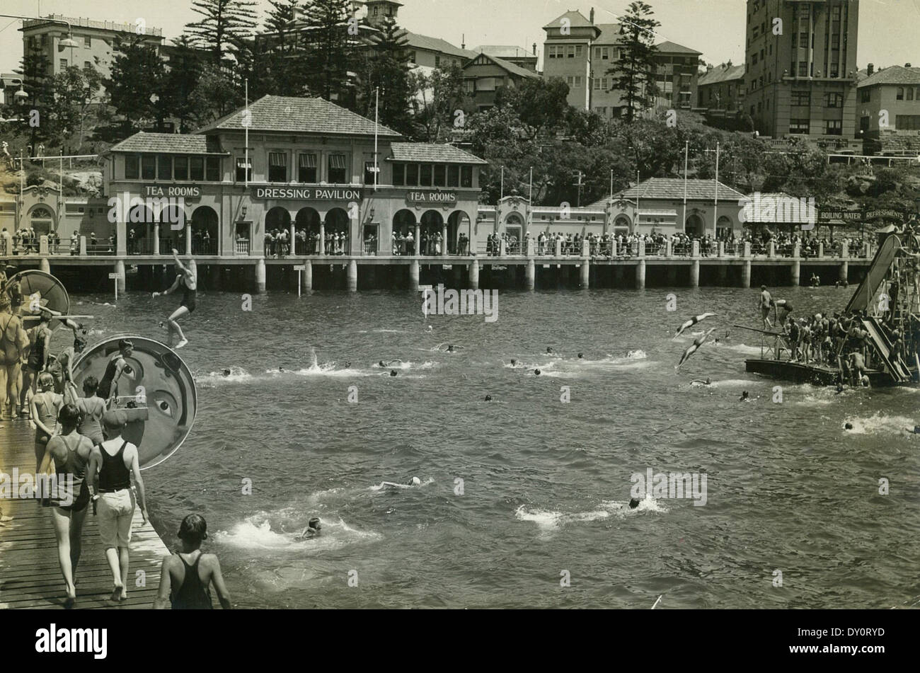This vintage photograph captures the Manly Harbour Pool in the 1930s ...
