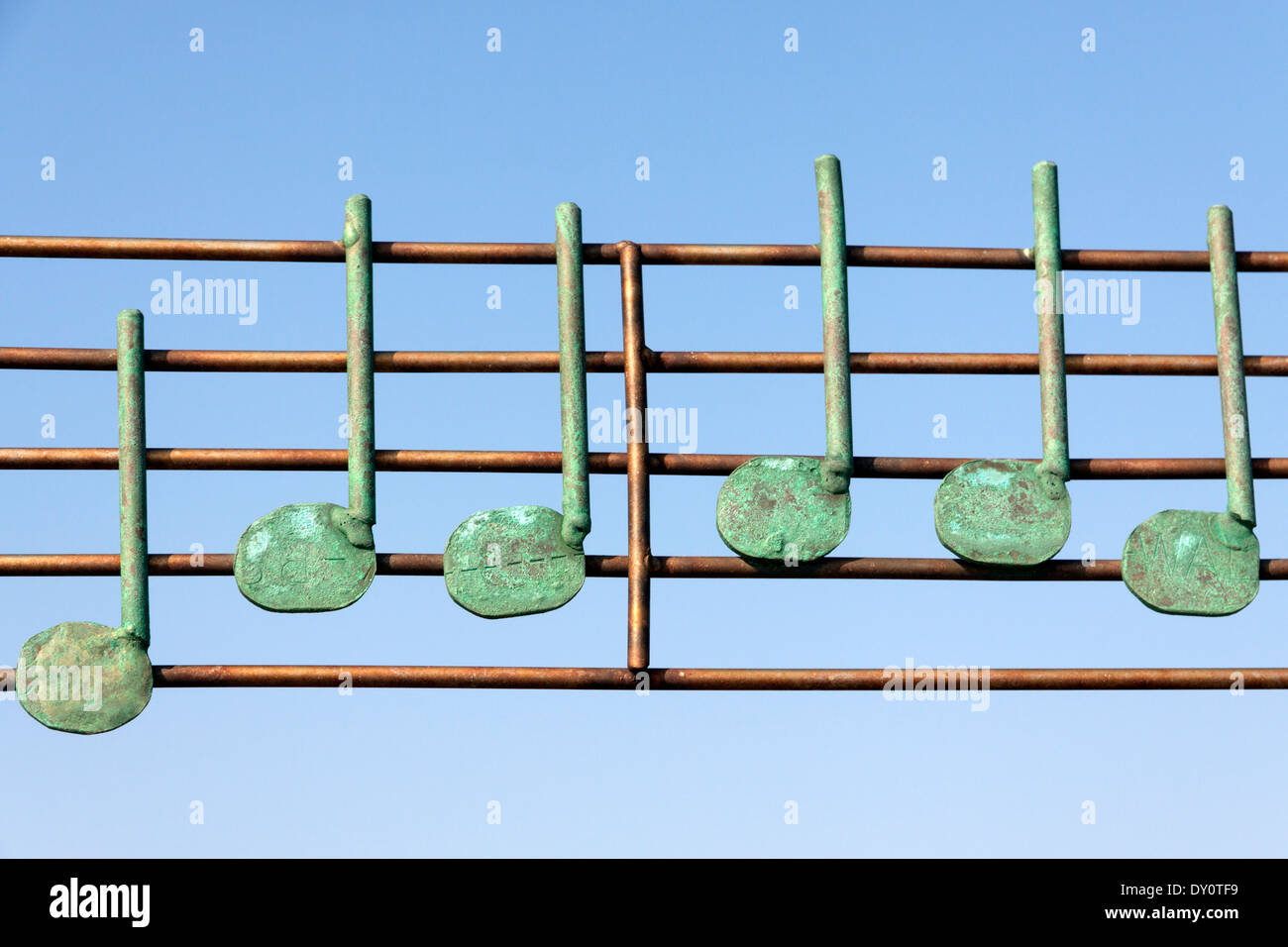 Metal musical notes decorate Southwold Pier in Suffolk Stock Photo - Alamy