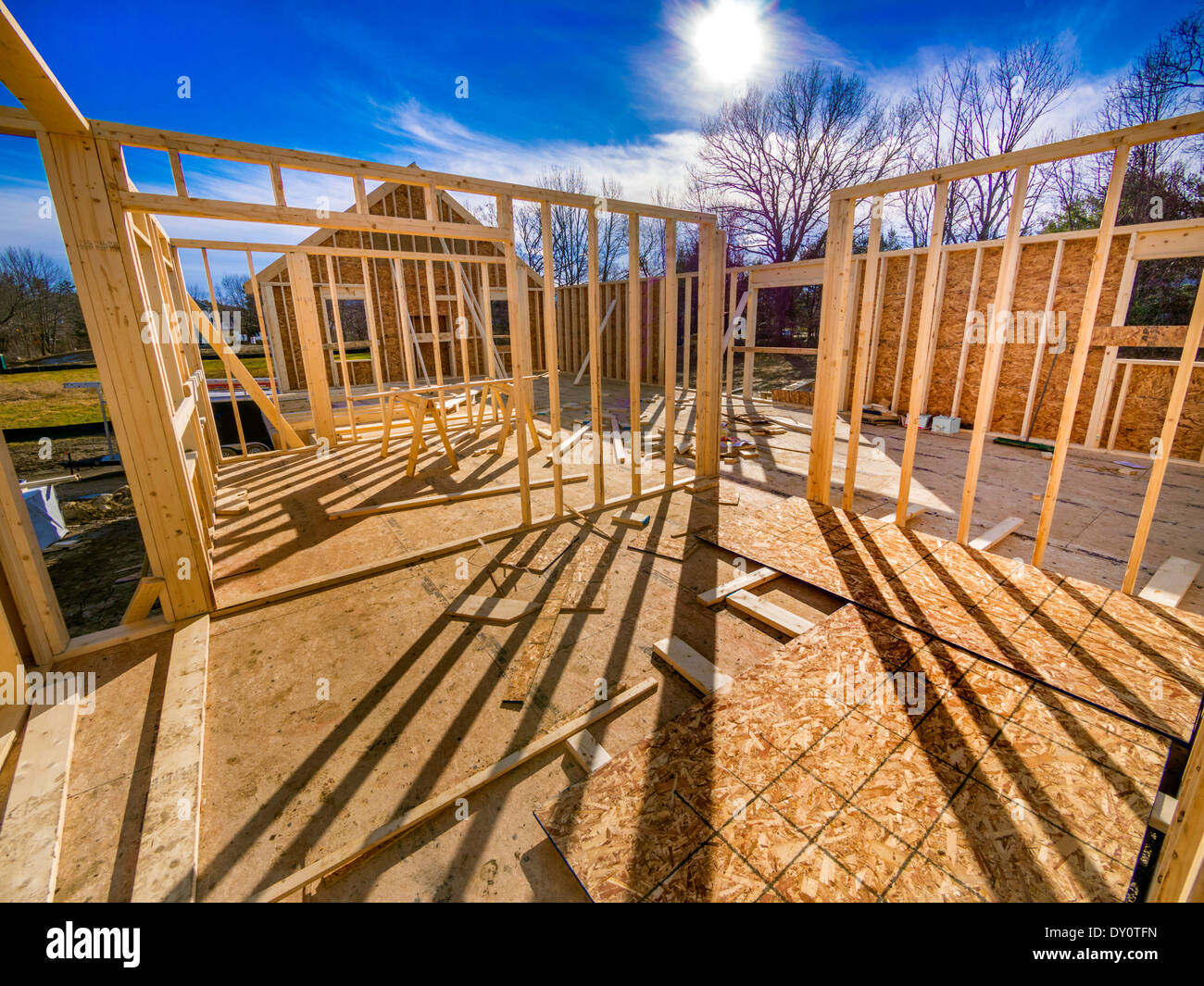 New framing construction of a new house Stock Photo - Alamy